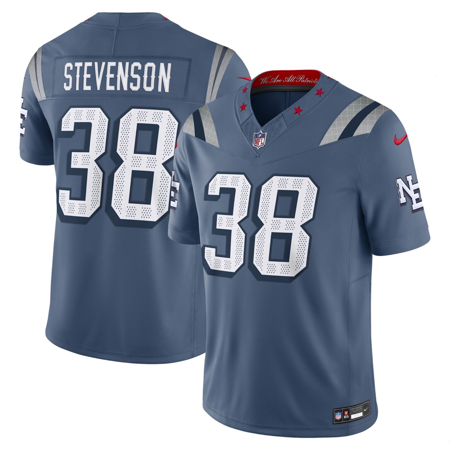Men's New England Patriots Rhamondre Stevenson Nike Storm Blue 2025 Rivalries Collection Limited ...